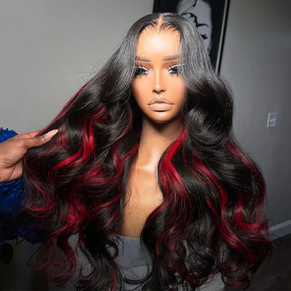 Red Highlights On Black Hair Body Wave Lace Front Wigs Wiggins Hair Wiggins Hair
