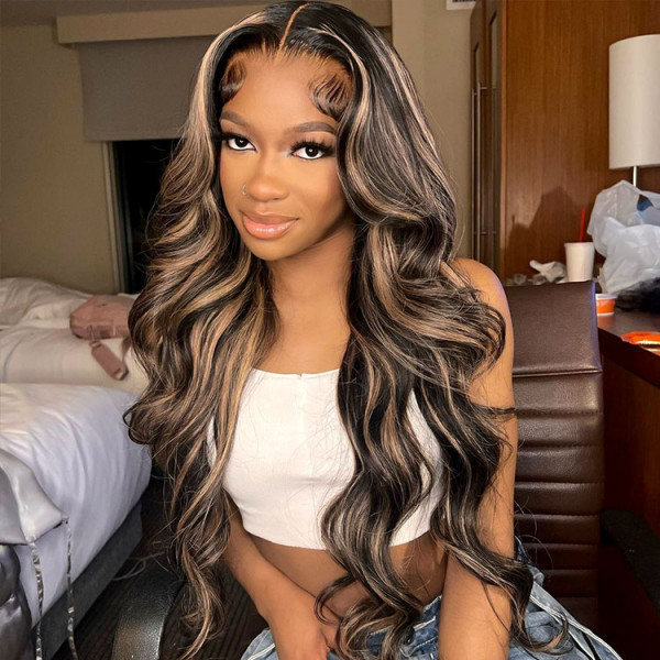 Long black hair with blonde highlights store